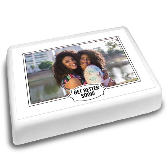 Get well soon classic white border photo upload Sponge Cake Topper