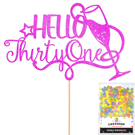 Hello custom age bubbly celebration birthday Glitter Topper